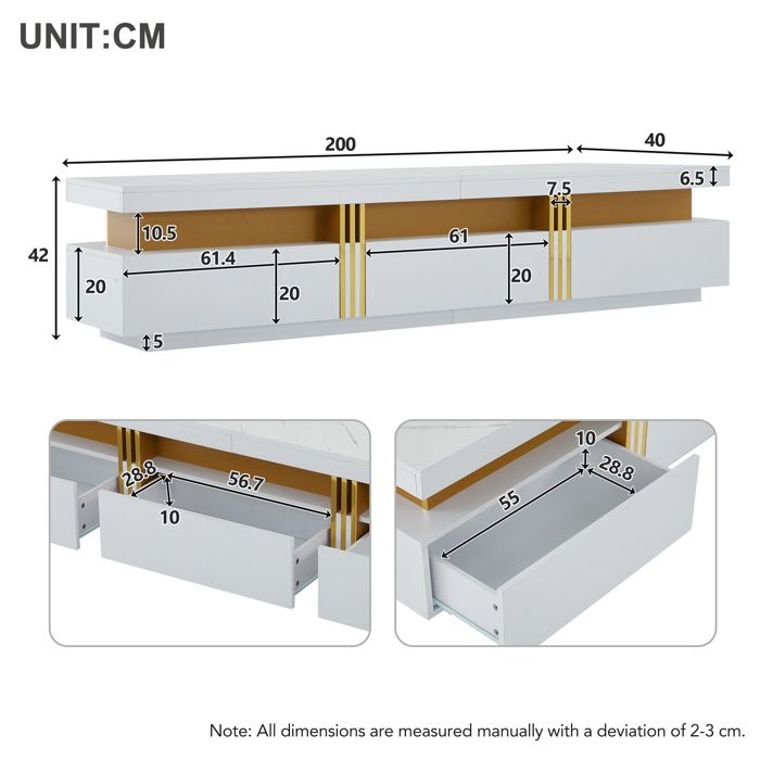 Meuble TV 200 cm, 3 Tiroirs avec Passage de Câbles - TCQPZ - Effet ...