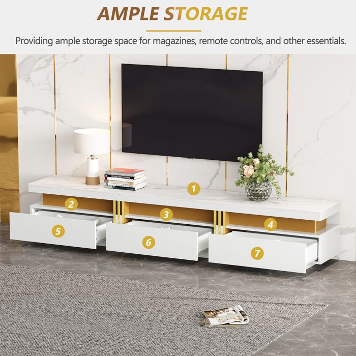 Meuble TV 200 cm, 3 Tiroirs avec Passage de Câbles - TCQPZ - Effet ...