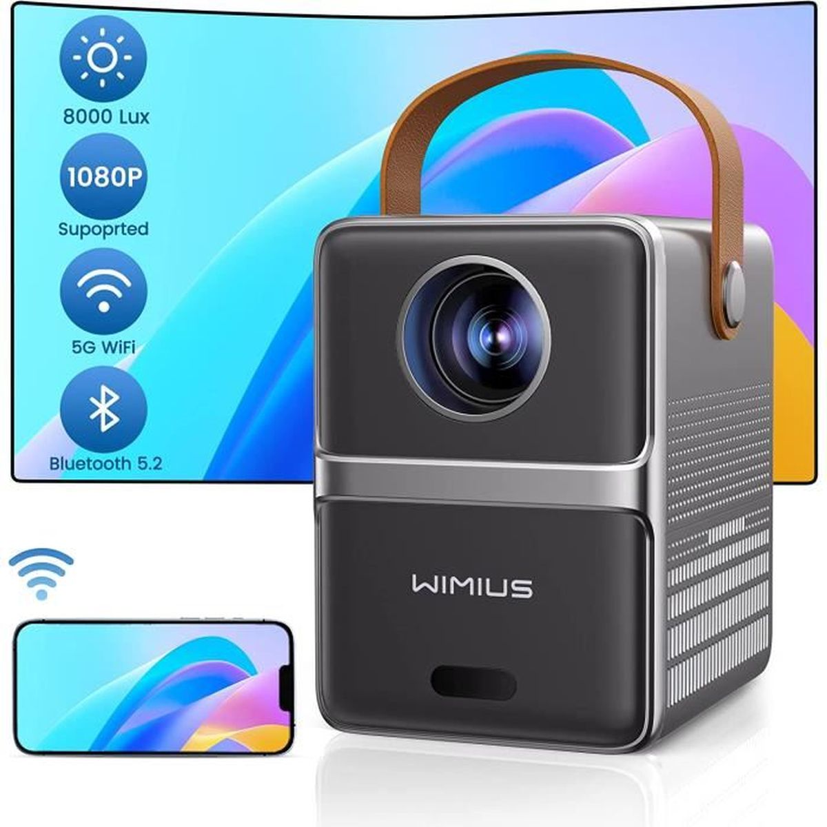 Mini Projecteur, 8000 Lumens 5G WiFi Bluetooth 5.2 WiMiUS ...