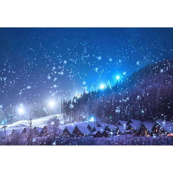 1,5x1m Toile de Fond Noël Ric Village Night View Arbres Neige Briller ...