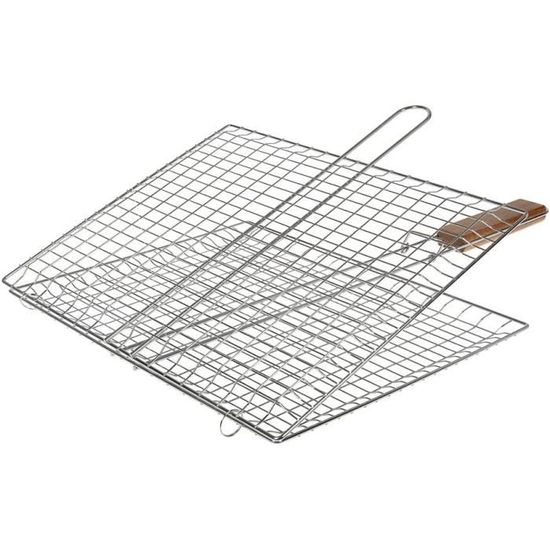 RUECAB 1091 Grille de Barbecue Double Quaillé Inox Poignée Bois Argent 2 x 34 x 43 cm, Nc52 ...