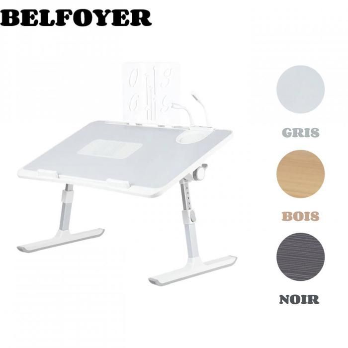 Table de Lit pour Ordinateur Portable - BELFOYER - Hauteur Réglable sur 7 Niveaux - avec Lampe ...