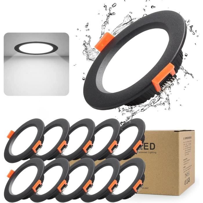 10 Pack LED Spot Encastrable Noir Extra Plat IP44,5W 500LM = 50W incandescence, Blanc Froid ...