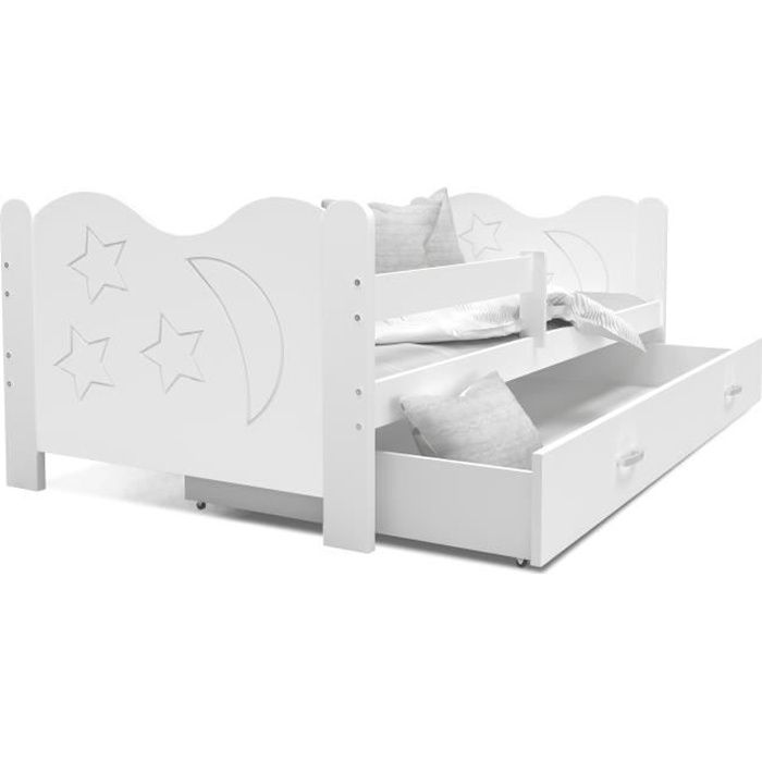 Lit enfant Miko 80x160 Blanc Livré Avec Tiroir De Rangement et Matelas ...