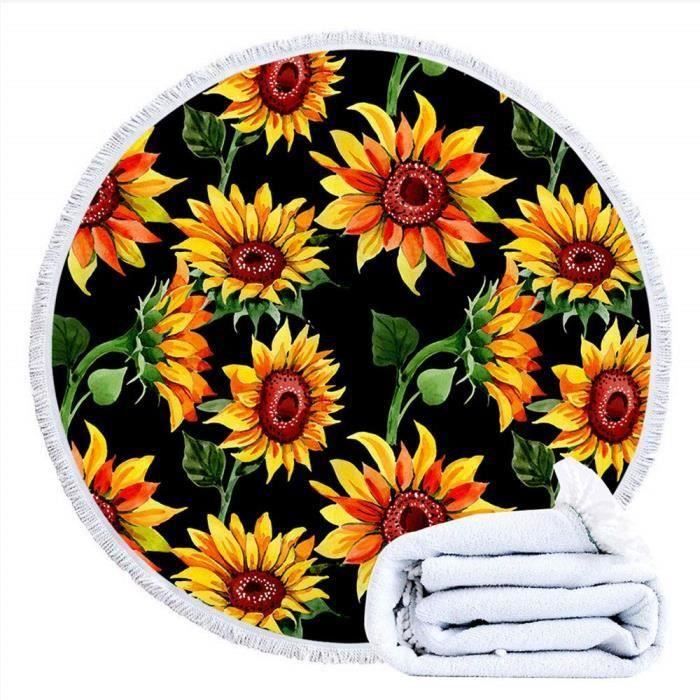 FINE-Serviette de Plage Ronde Été Microfibre Houppe Drap de Plage 59 ...