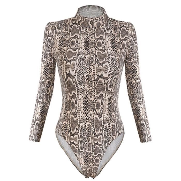 Peau de serpent à manches longues coupe haute body col roulé Cosplay combinaison maigre Onesie ...