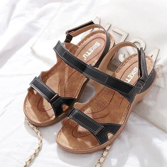 Sandales Femmes Nu-pieds été Compensé casuel été Rétro Sandale scratch ...