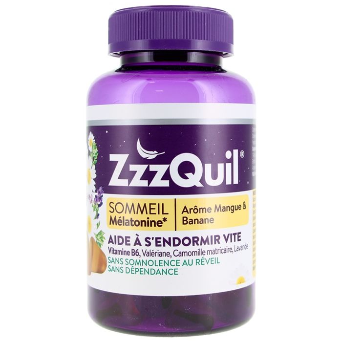 ZZZQUIL SOMMEIL 60 Gommes Arôme Mangue Banane - Complément Alimentaire Aidant à s' Endormir ...