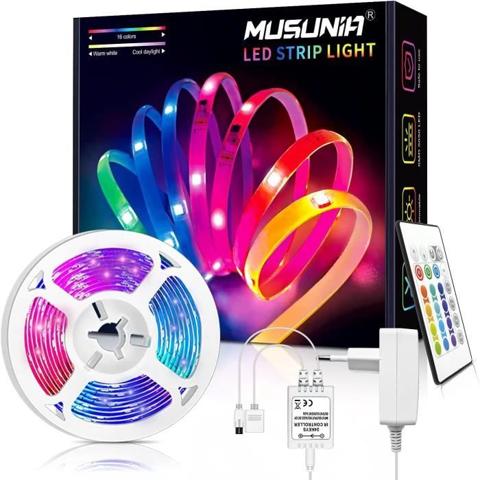 Ruban LED 5m,MUSUNIA Bande LED Flexible RGB avec Télécommande IR 24 Touches et Alimentation 12V ...