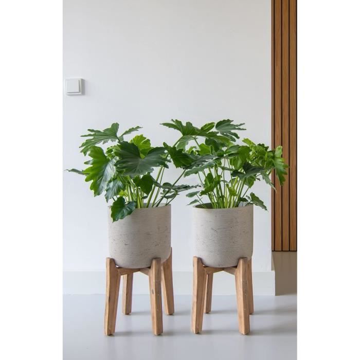 Pot de fleurs en céramique sur pieds en bois - TRAHOO - modèle Pot de ...