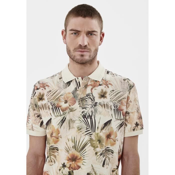 Polo fleuri - Nappo - 100% coton - Manches courtes - Col polo - Beige ...