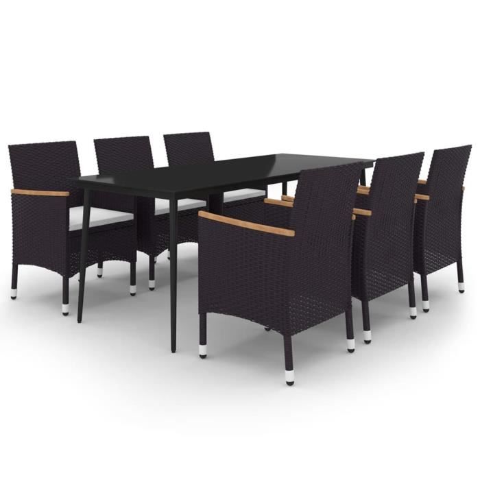 SIB Ensemble à dîner de jardin coussins 7 pcs Résine tressée Verre ...