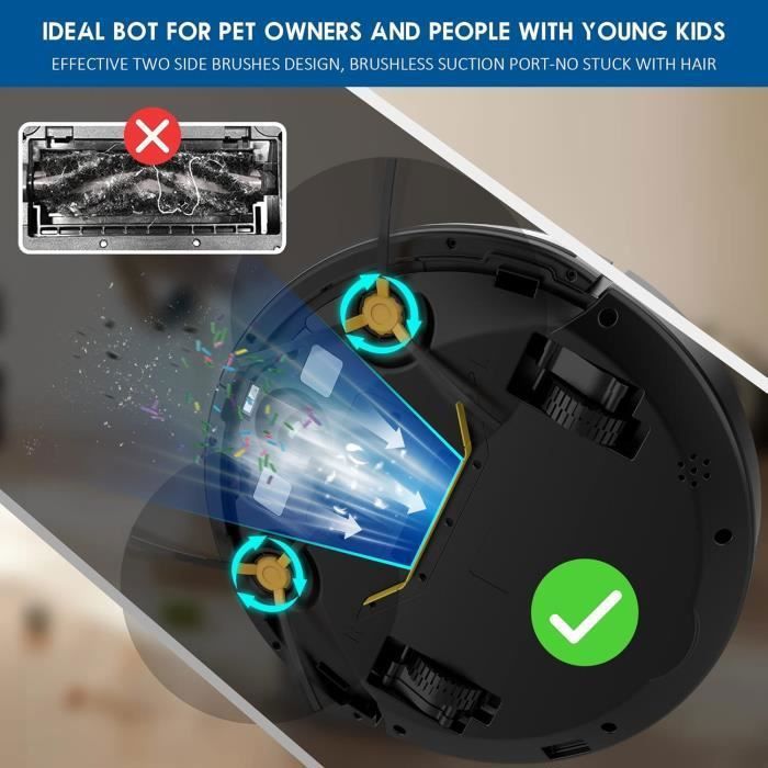 Robot Aspirateur 2000 Pa-Forte Puissance D'Aspiration-Ne S'Emmêle Pas-Fin Et Silencieux ...