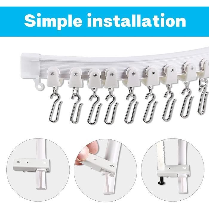 3M Rail Rideaux Tringle Rideau Flexible Rail de Rideau Flexible avec 24 ...