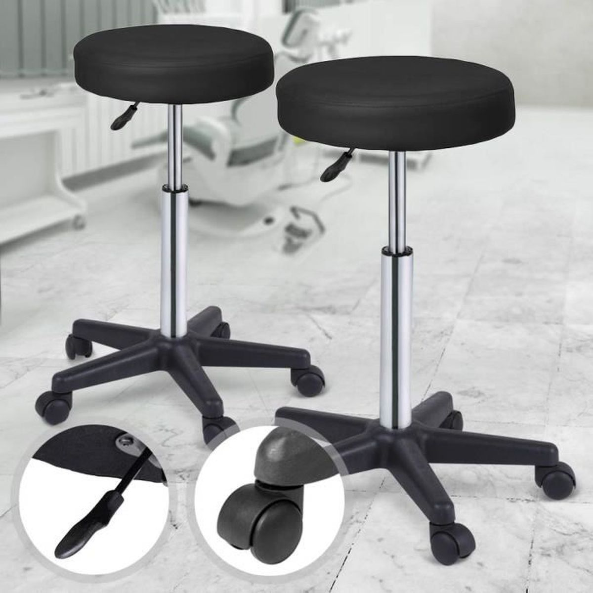 Set de 2 tabourets réglables à roulettes noir - Cdiscount Maison