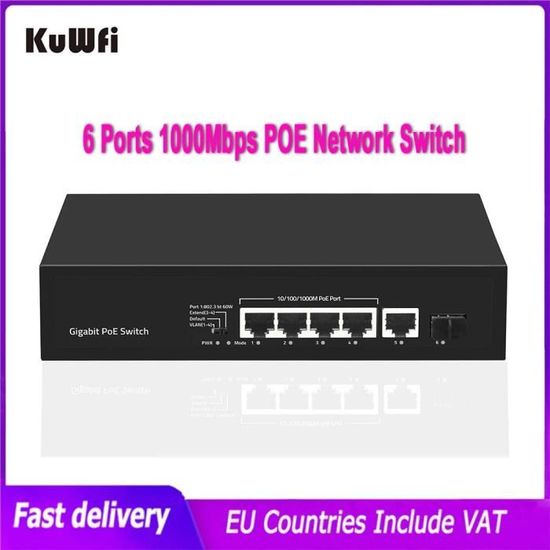 Commutateur réseau POE, 6 ports, 4x10, 100, 1000Mbps, Gigabit, Ethernet ...