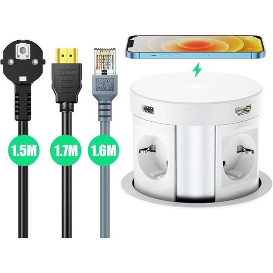 Bloc Multiprise Escamotable 4 Prises Et 2 Usb, Prise Encastrable Avec ...