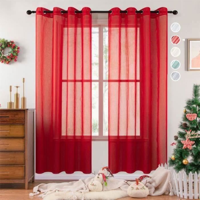 RIDEAU - DOUBLE RIDEAUX Lot de 2 Rideau Voilage Nol - 140x220cm - Rouge ...