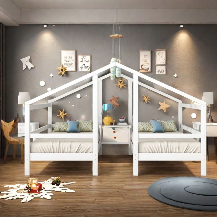 Lit enfant design en forme de maison, lit enfant en bois 90x200 cm avec ...