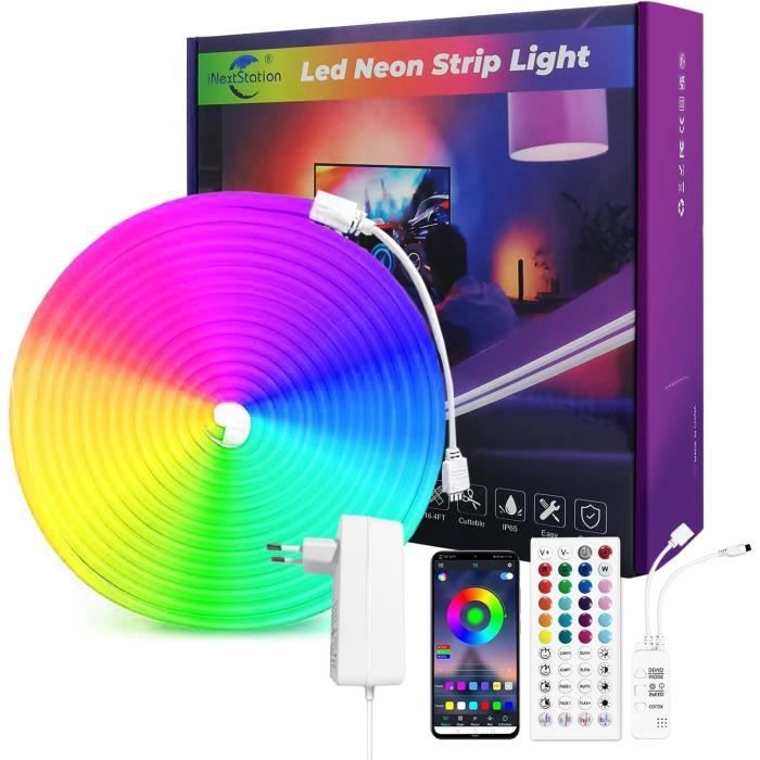 Ruban LED Néon RGB 5M 12V avec Contrôle Bluetooth APP,Télécommande IR ...