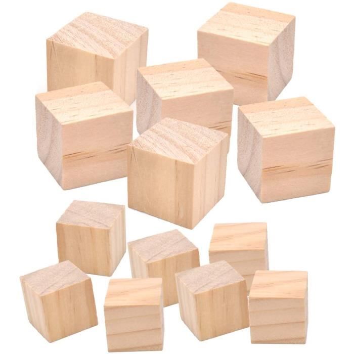 BOIS A SCULPTER Cubes en Bois,40 Pcs Blocs Carrés en Bois Naturel ...