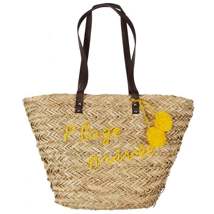 Sac de plage POP PLAYA en jonc de mer tressée avec pompoms jaunes Jaune - Cdiscount Bagagerie ...