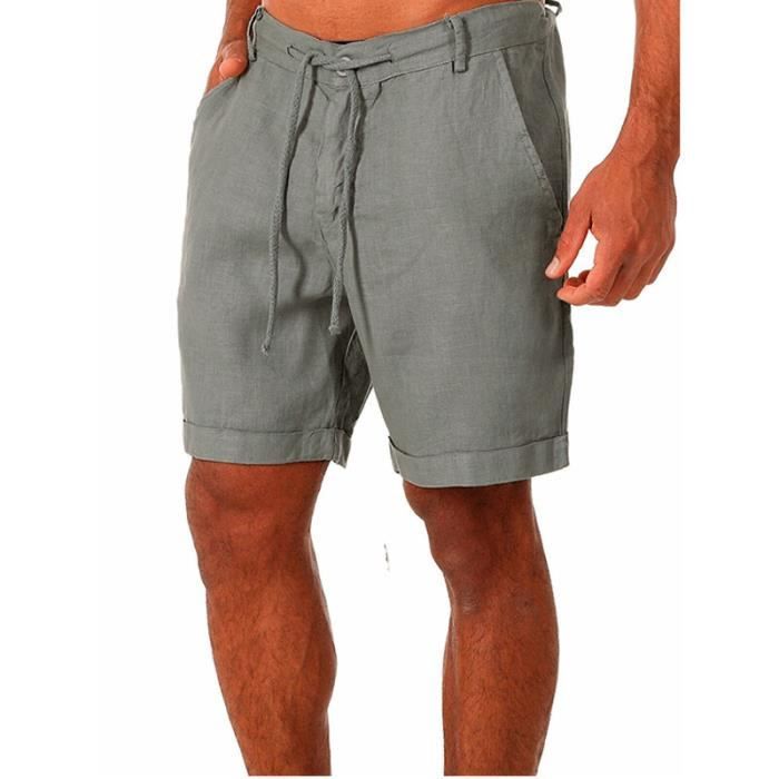 Short,Short en coton et lin pour homme, court, respirant, décontracté ...