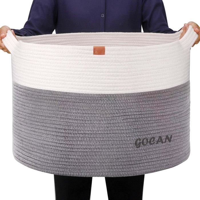 GOCAN Panier à linge tissé en coton extra grand 55 x 55 x 35 cm ...