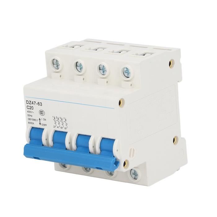 Tbest Disjoncteur domestique Disjoncteur Mini 4P MCB DIN Rail Mount 6000A Capacité de rupture ...