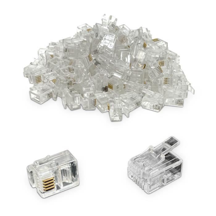Connecteurs RJ11 - WAYTEX - 37166 - 100 pièces - Transparent - Dorés ...
