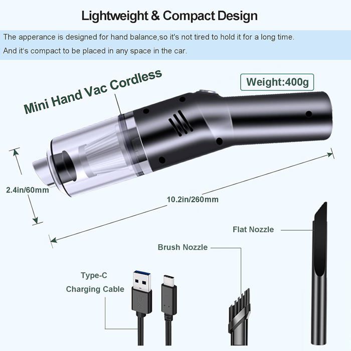 Car Vacuum Cleaner, Cordless Table Vacuum Cleaner (0.68lb), Cleaner ...