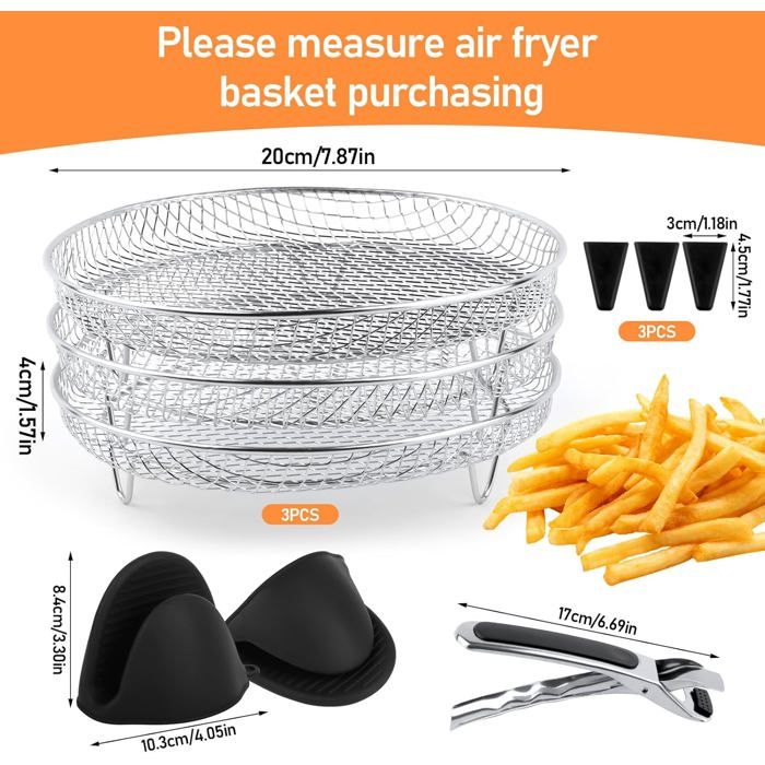 3 Pièces Grilles Pour Friteuse,Accessoires Pour Friteuse À Air,Grille De Friteuse À Air En 304 ...