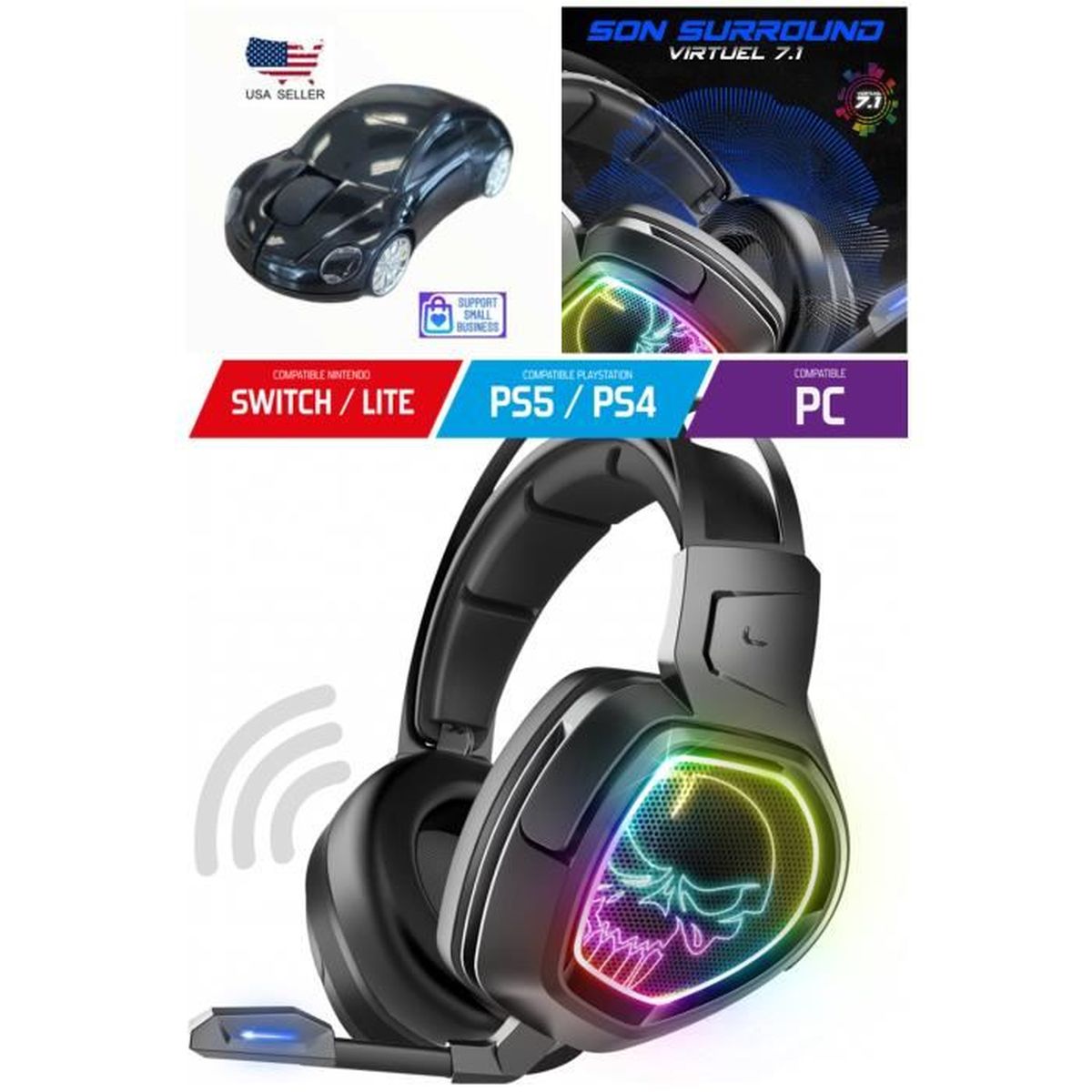 Casque Gamer SANS FIL RGB XPERT H1300 7.1 Virtual Surround compatible ...