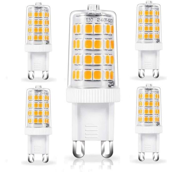 5W G9 LED Ampoules 5 Paquet, 500LM- 3000K- AC110-240V- 52LED- CRI 80+ Lampes à G9 LED blanc ...