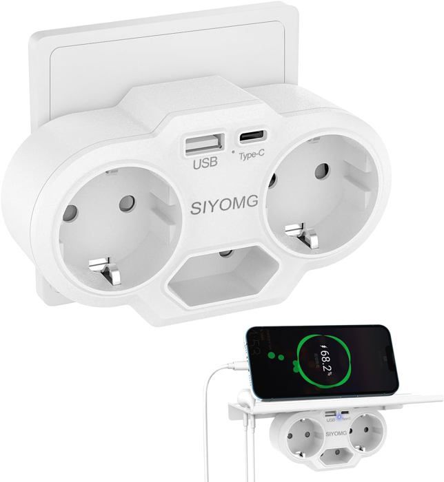 Prise Multiple Prise USB Electrique 5 en 1 Multiprise Murale 3 Prises ...