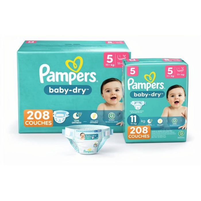 PAMPERS COUCHES BÉBÉ BABY-DRY TAILLE 5, 208 COUCHES (11-16kg ...