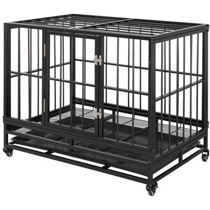 Cage pour Chien de transport pliante en métal avec roulettes et plateau ...