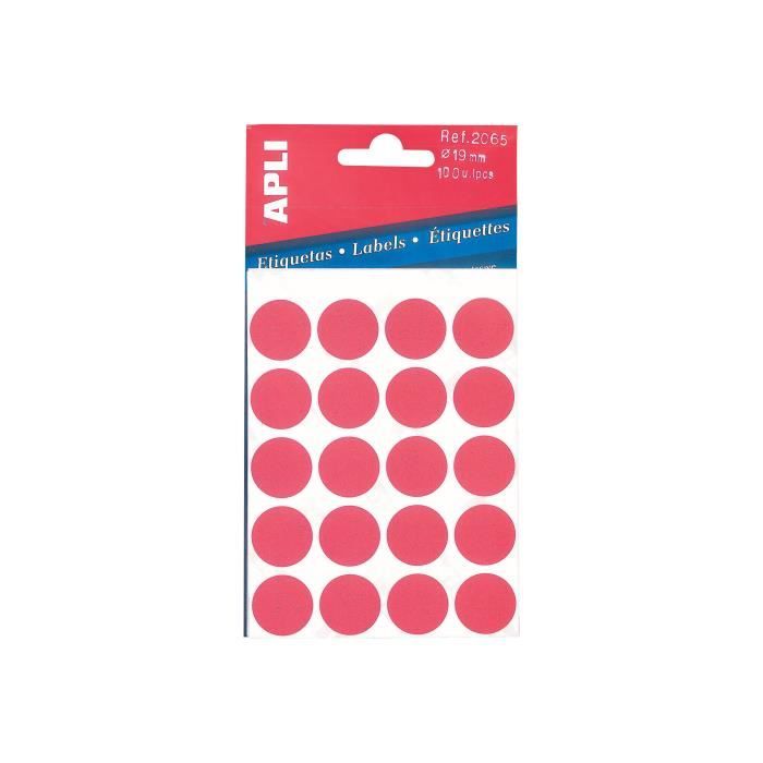 APLI PAPER Étiquettes rondes adhésif permanent rouge diamètre 19 mm 100 ...