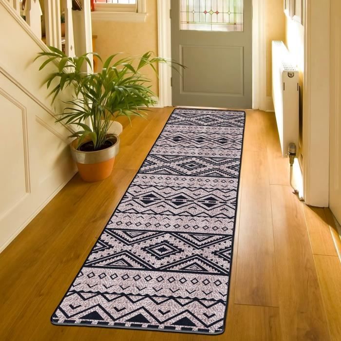 Tapis De Salon, À Poils Courts, Moderne, Géométrique, Antidérapant, En Gel, Noir Et Blanc, 80 X ...