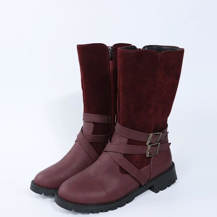 Rouge Botte courtes d'hiver à talon carré Chaussures pour Femmes ...