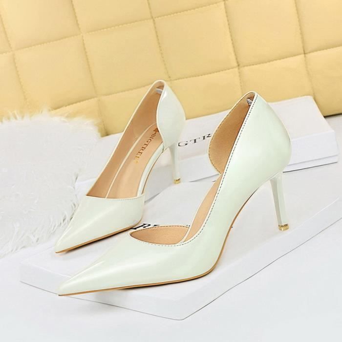 Escarpin Femme - Blanc - Talons hauts - Bout pointu - Cuir verni ...