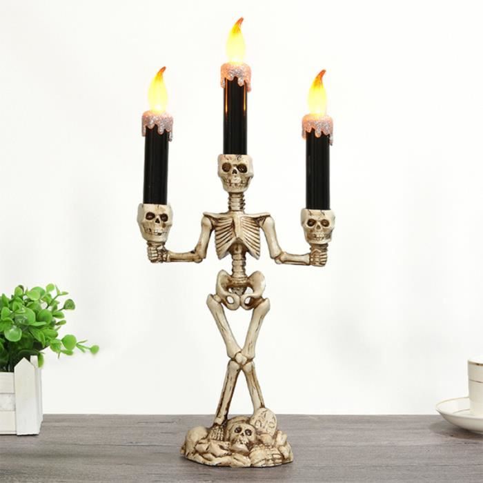 2pcs Halloween porte-bougie squelette LED lumière 3 bougies lampe ...
