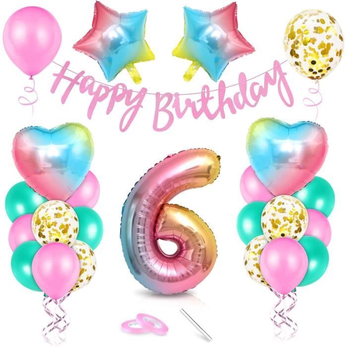 Ballon 6Er Anniversaire Rose Bleu, Décoration Anniversaire 6 An, Ballon ...