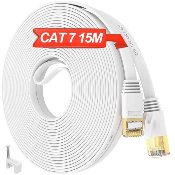 Cable Ethernet 15M Cat 7 Cable RJ45 15M Blindé Cable Réseau Plat Haut ...