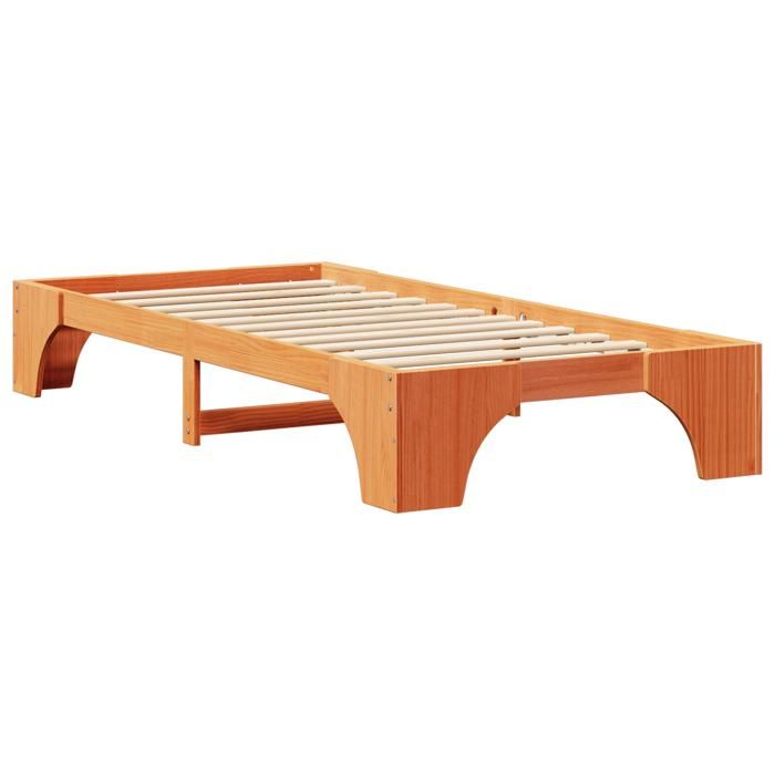 Moderne Lit 1 place - Cadre de lit Adulte Marron ciré Bois massif 90 x ...