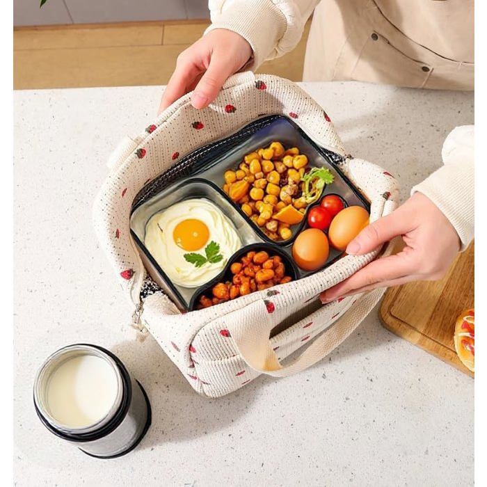 Lunch box compartimentée isotherme, motif fraise beige, léger GLACIERE ...