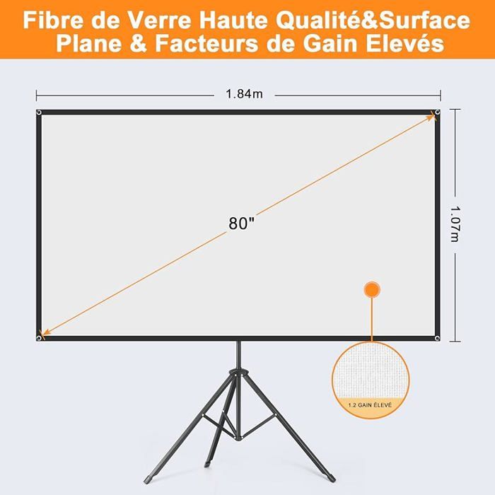 80 Inch Projector Screen with Tripod 4K HD 16:9 Projection Screen on ...