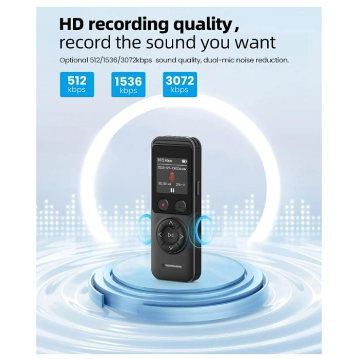 Enregistreur numérique 16 Go, double microphone, 3 072 Kbps, HD ...