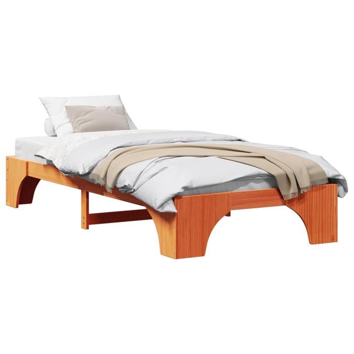 Moderne Lit 1 place - Cadre de lit Adulte Marron ciré Bois massif 90 x ...