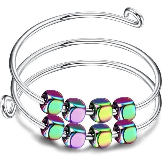 Bague Anti Stress Fidget pour Femmes Réglable Ouvert Perles Worry Spinner Anxiété - Argent ...